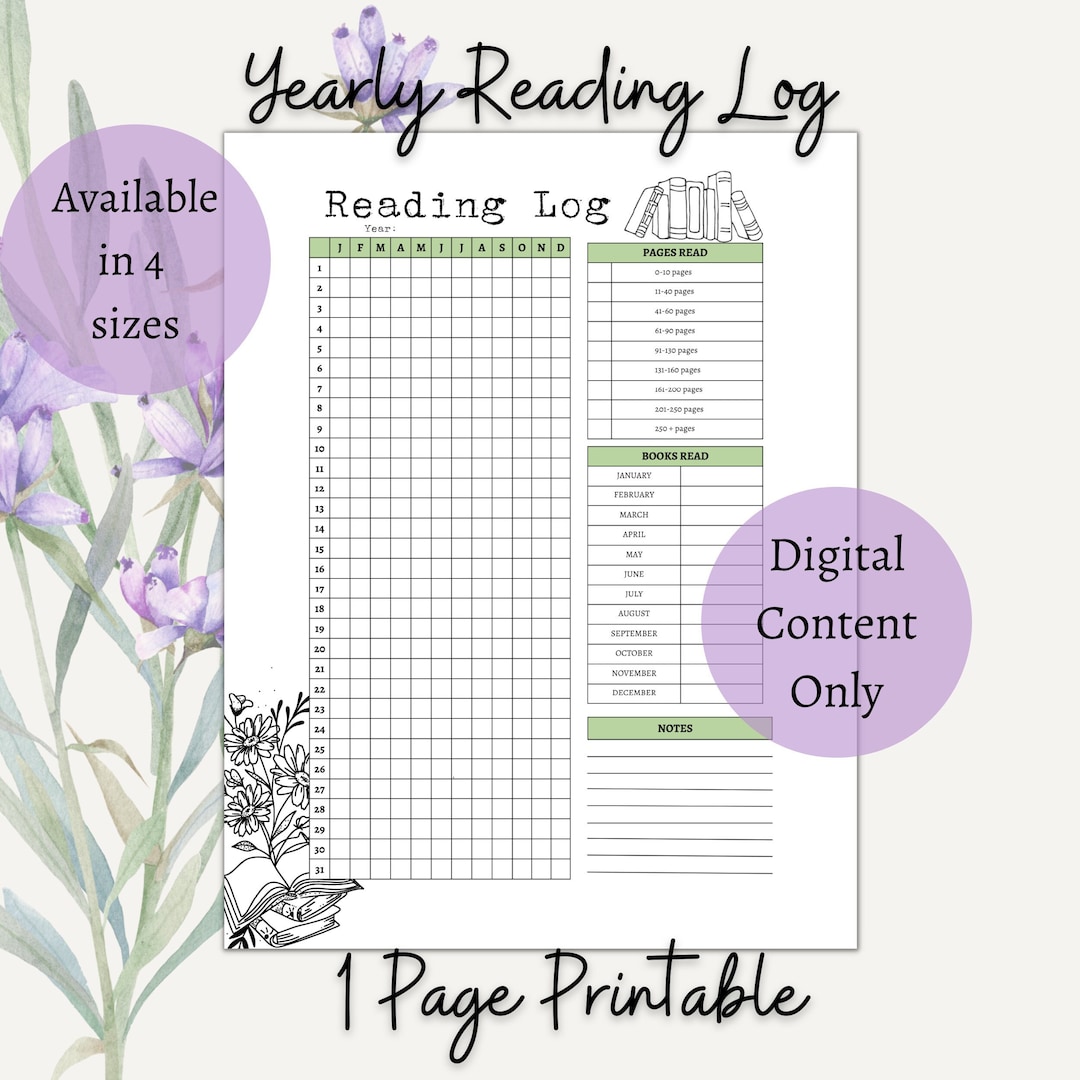 Yearly Reading Log, Reading List, Book Journal, Printable Book List ...