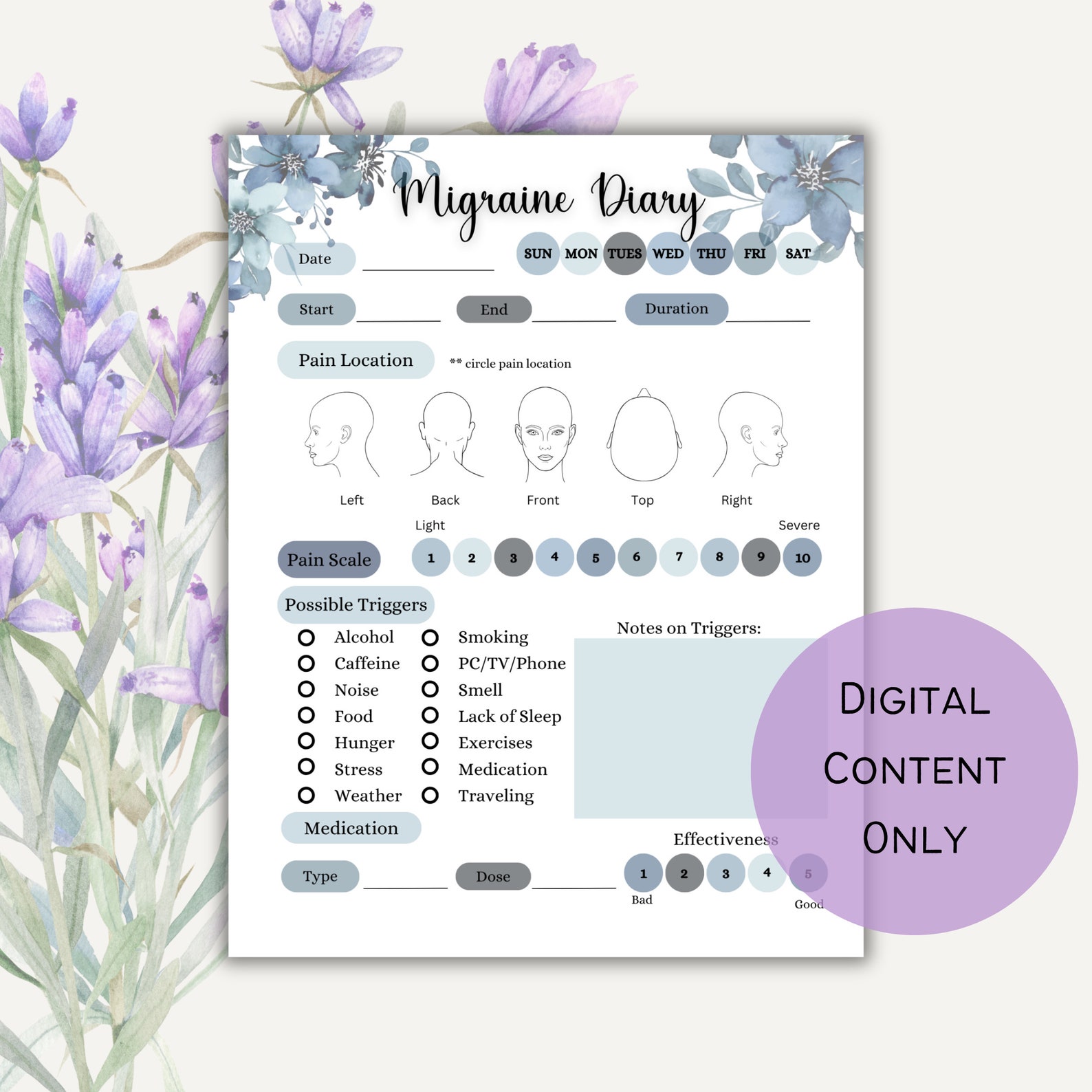 Migraine Diary, Migraine Symptom Tracker, Health Tracking Instant ...