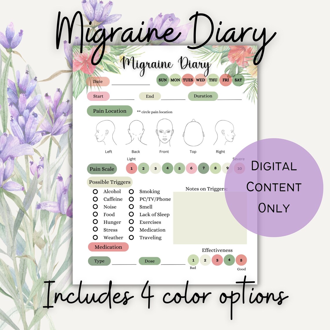 Migraine Diary, Migraine Symptom Tracker, Health Tracking Instant ...