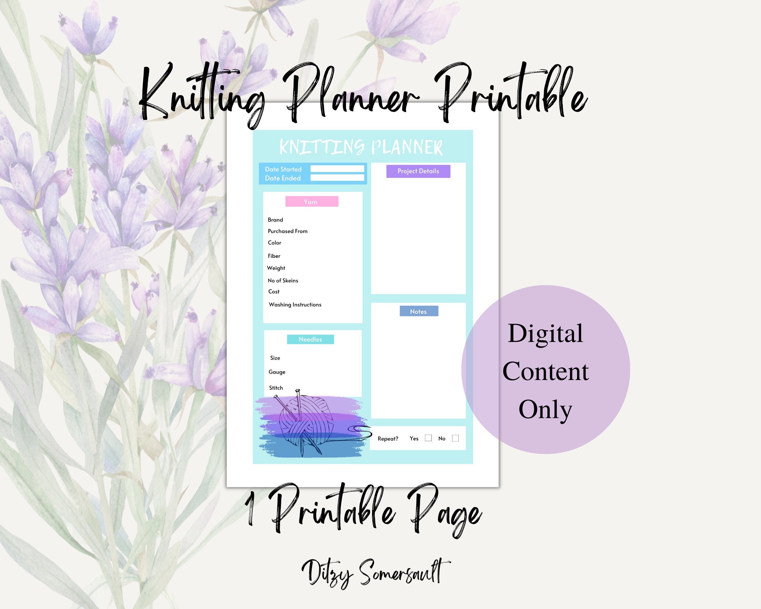Knitting Planner Printable, Knitting Project Planner Page, Gift for ...