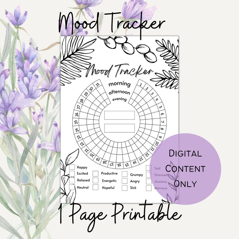 Mood Tracker Printable, Habit Tracker, Bullet Journal, Mood Journal - Etsy