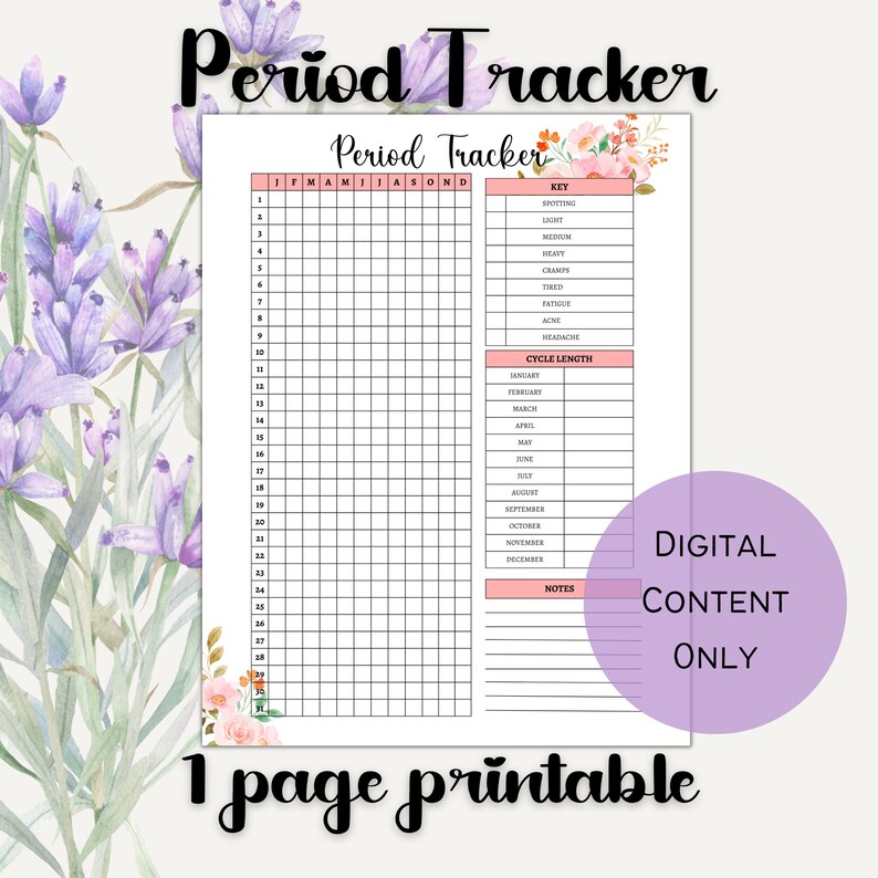 Period Tracker Printable, Health Tracker, Menstrual Cycle Tracker - Etsy