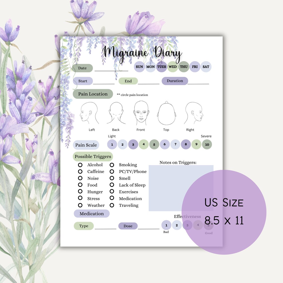 Migraine Diary, Migraine Symptom Tracker, Health Tracking Instant ...
