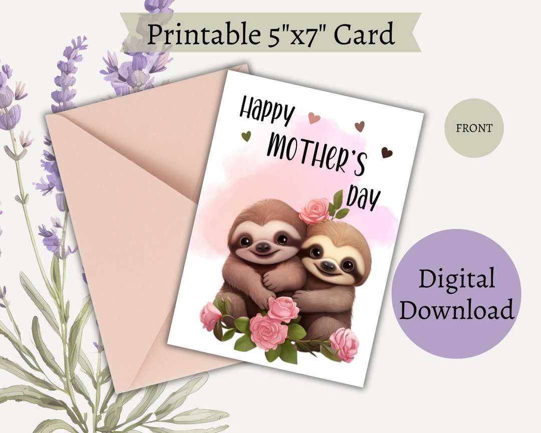 Baby Sloths Mother's Day Card, Sloth Greeting Card for Mothers Day ...