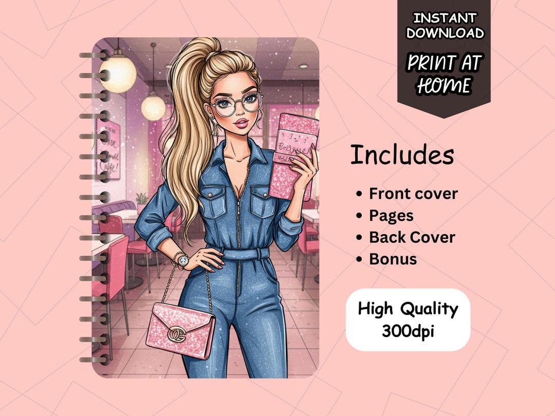 Denim Girl Cover, Printable Dashboard, Journal Cover, Planner Cover ...