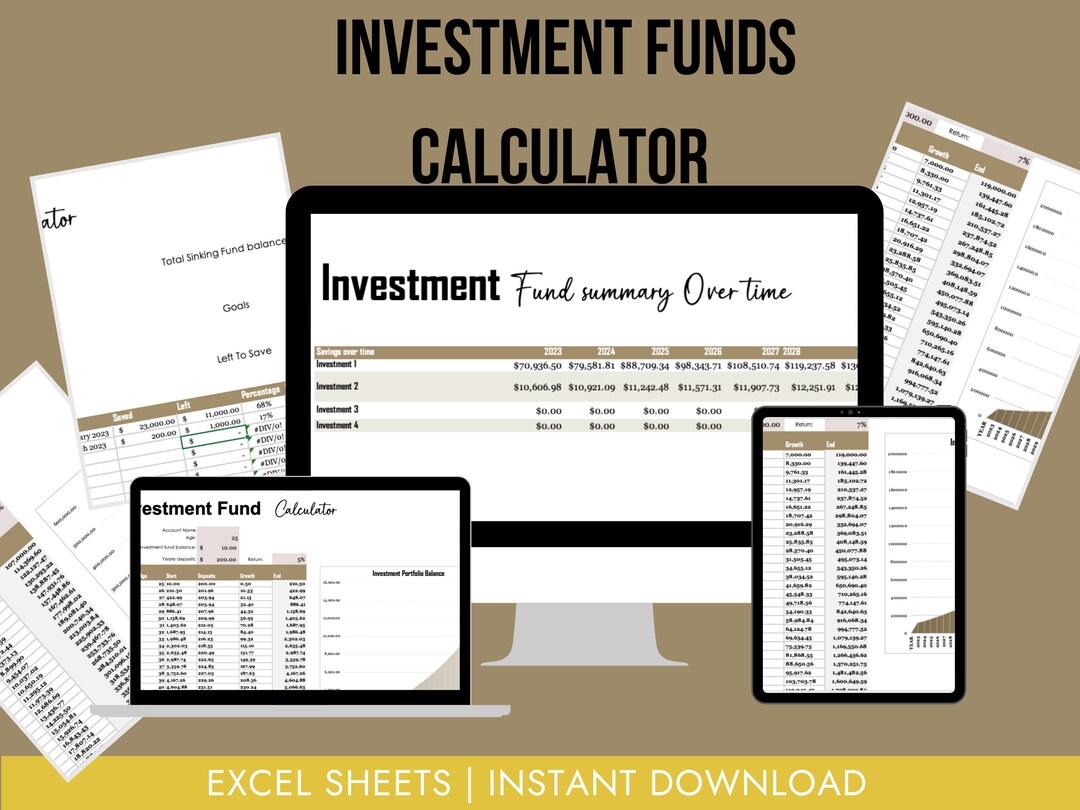 Investment Funds Calculator and Sinking Funds Excel Template- Gold ...