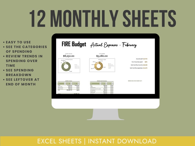 12 Month Annual Budget Excel Template F.I.R.E./ Students / Freelancers ...