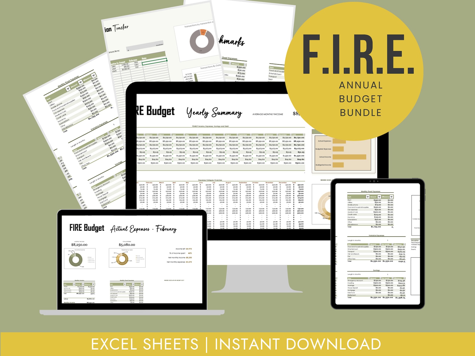 12 Month Annual Budget Excel Template F.I.R.E./ Students / Freelancers ...