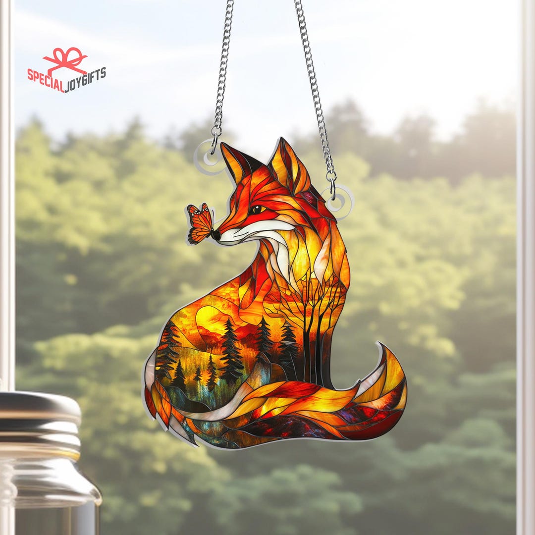 Forest Fox Acrylic Suncatcher Hanging, Fox Window Hanging, Fox Home ...