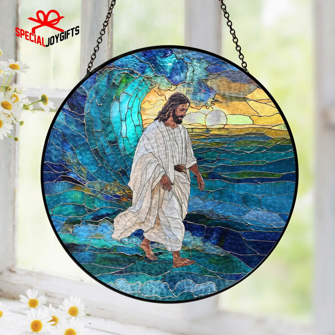 Stained Glass Jesus Christ Suncatcher, Christian Glass Windows Hanging ...