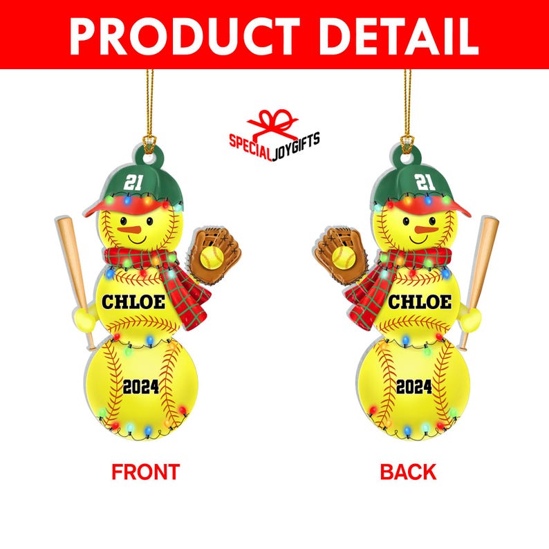 Personalized Snowman Softball Ornament, Custom Softball Ornaments ...