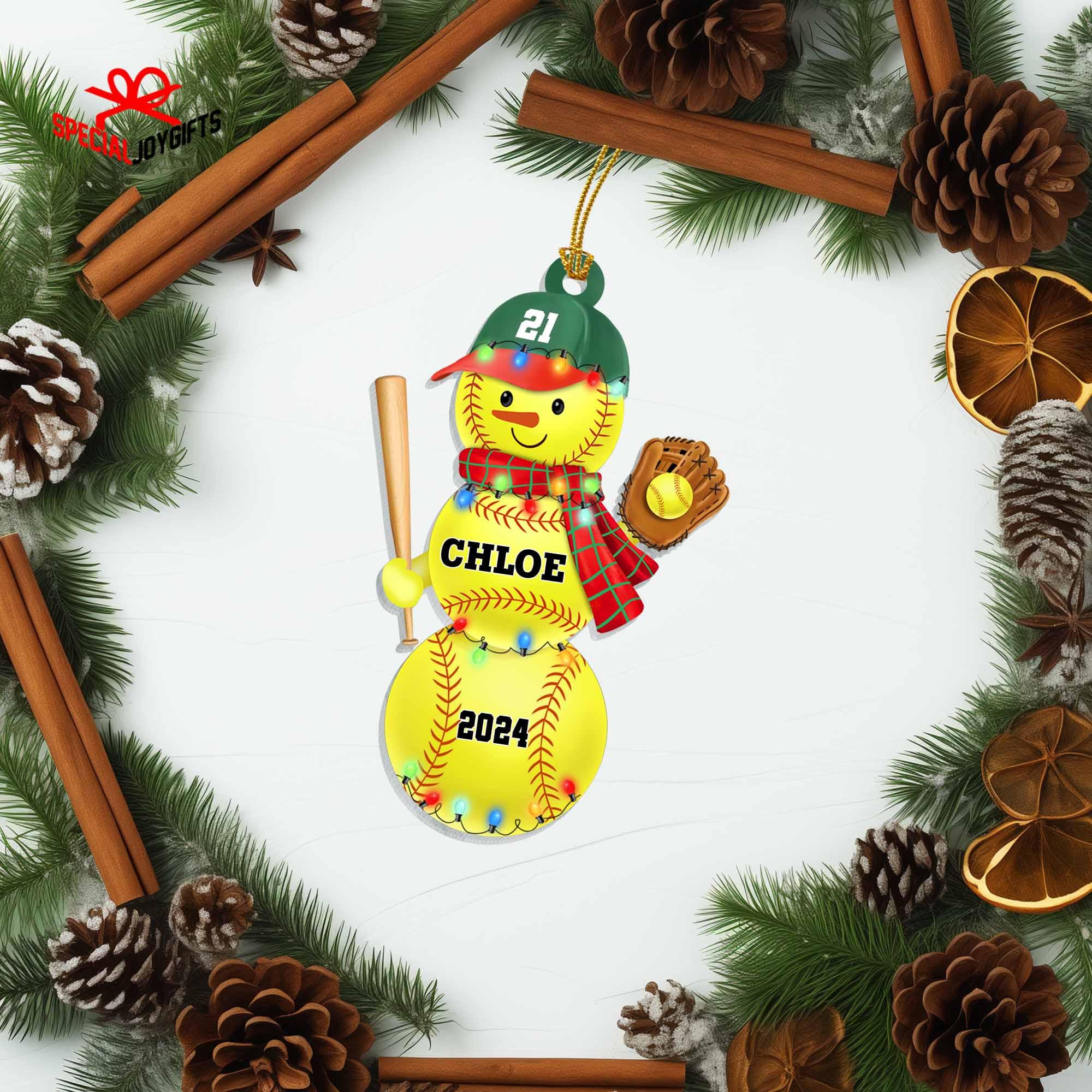 Personalized Snowman Softball Ornament, Custom Softball Ornaments ...