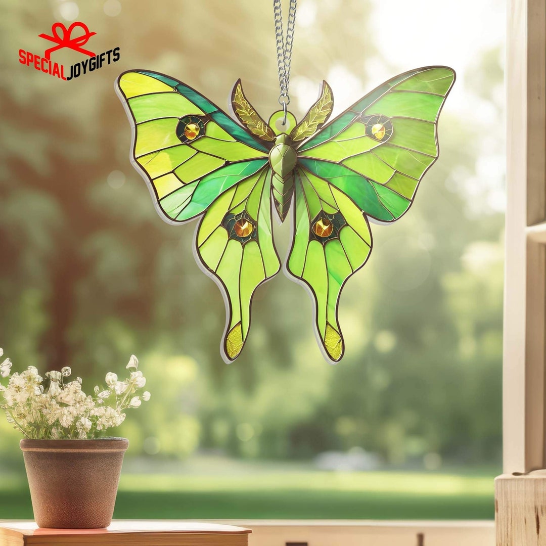 Luna Moth Suncatcher Acrylic Window Hanging, Butterfly Stained Glass ...