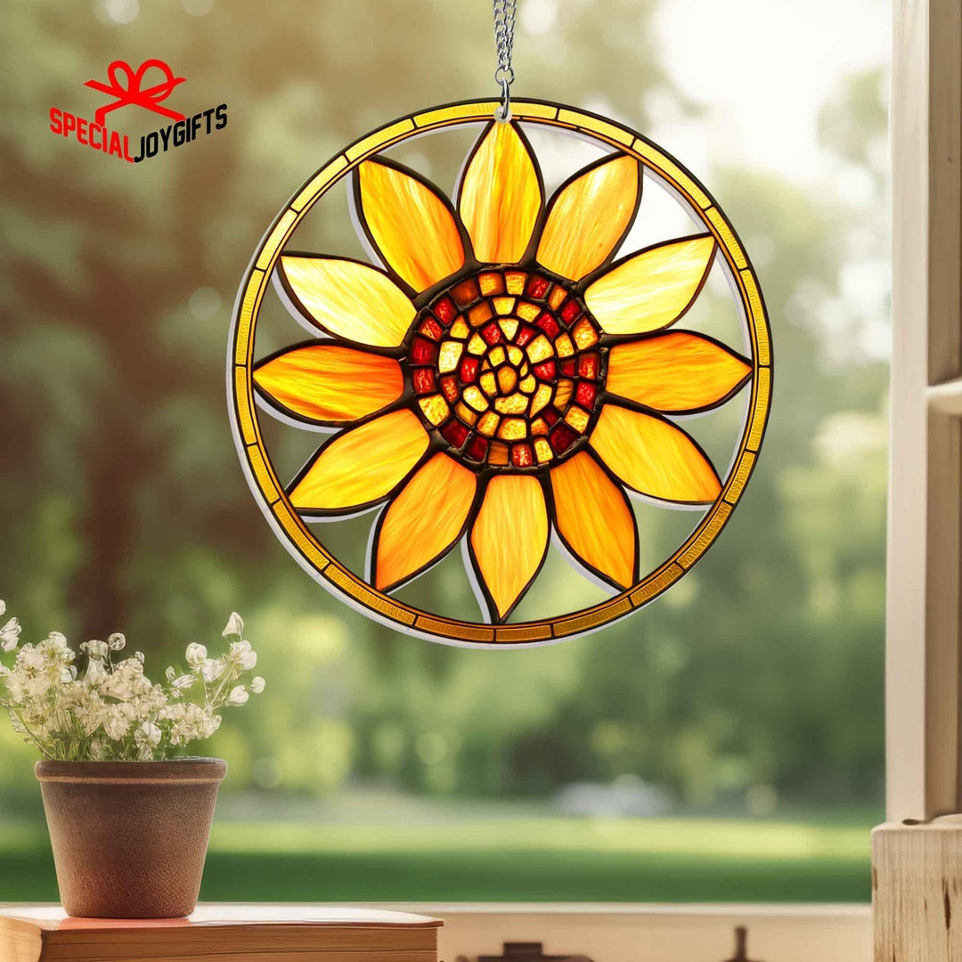 Sunflower Suncatcher Hanging Sign, Sunflower Ornament, Flowers ...