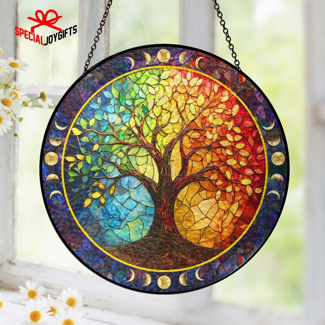 Tree of Life Stained Glass Suncatcher, Family Tree Suncatcher, Father's ...