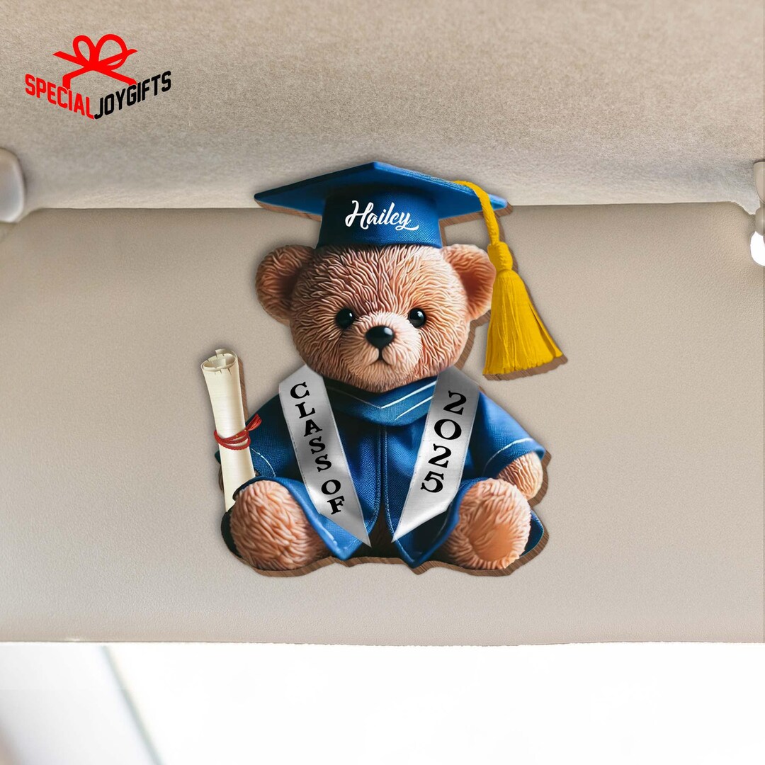 Graduation Bear 2D, Grad Bear Clip, Custom Visor Clip, Car Grad Gift ...