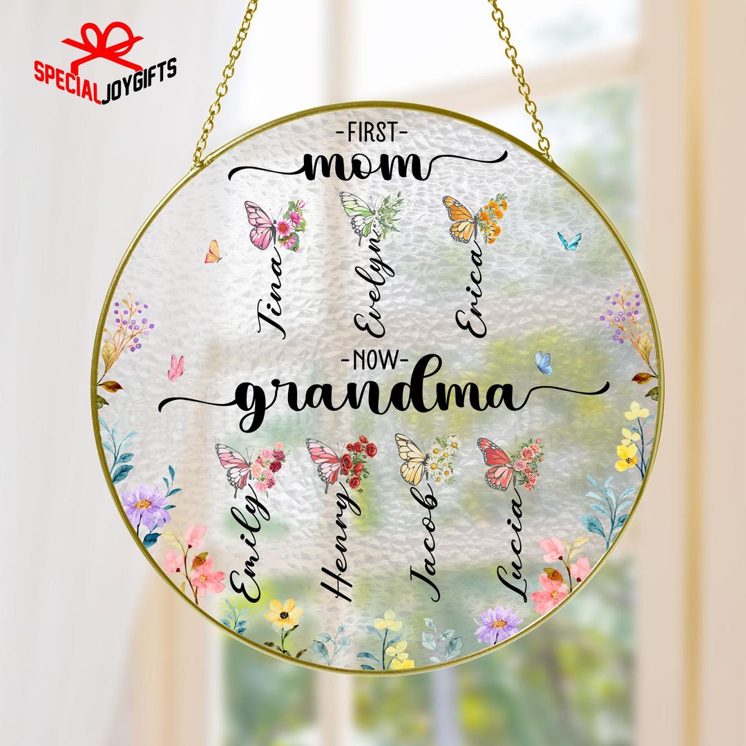 Grandma Birth Month Flower Stain Glass Suncatcher, Grandma Gifts ...