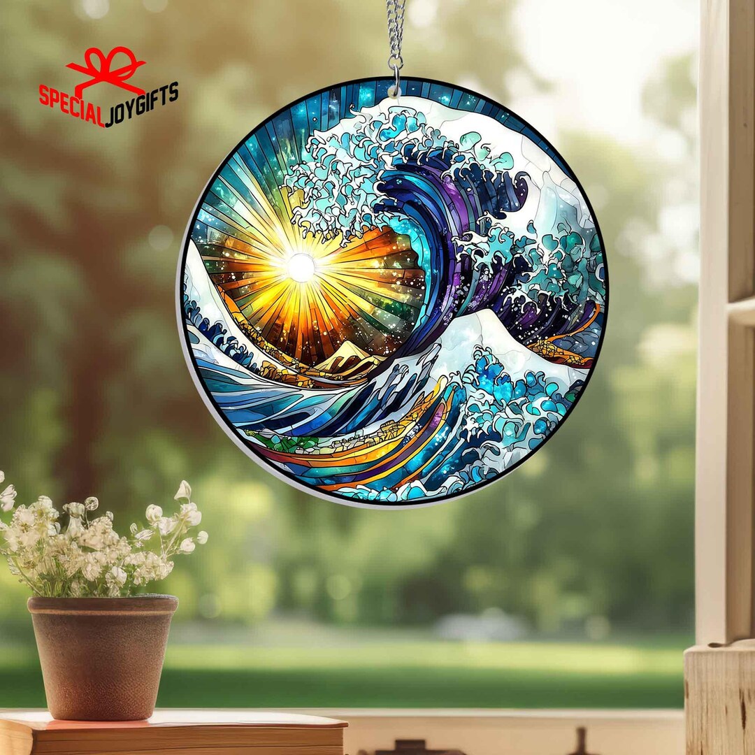 Ocean Waves Acrylic Suncatcher Hanging, Ocean Wave Window Hanging ...