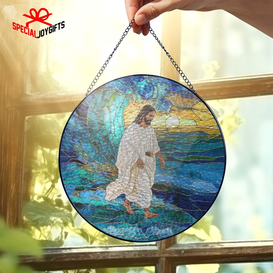 Stained Glass Jesus Christ Suncatcher, Christian Glass Windows Hanging ...