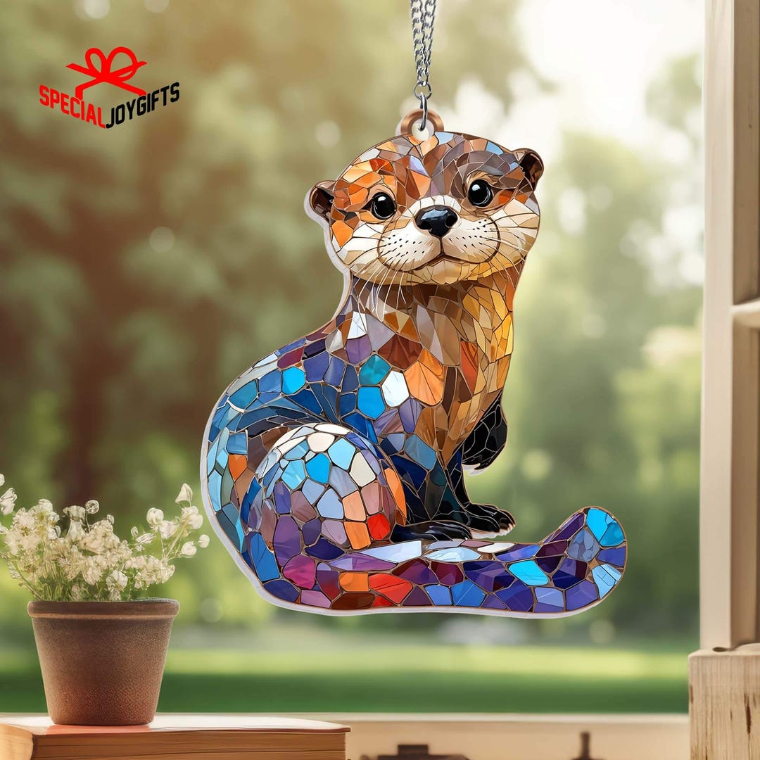 Otter Acrylic Suncatcher Hanging, Otter Ornament, Otter Lover Decor ...