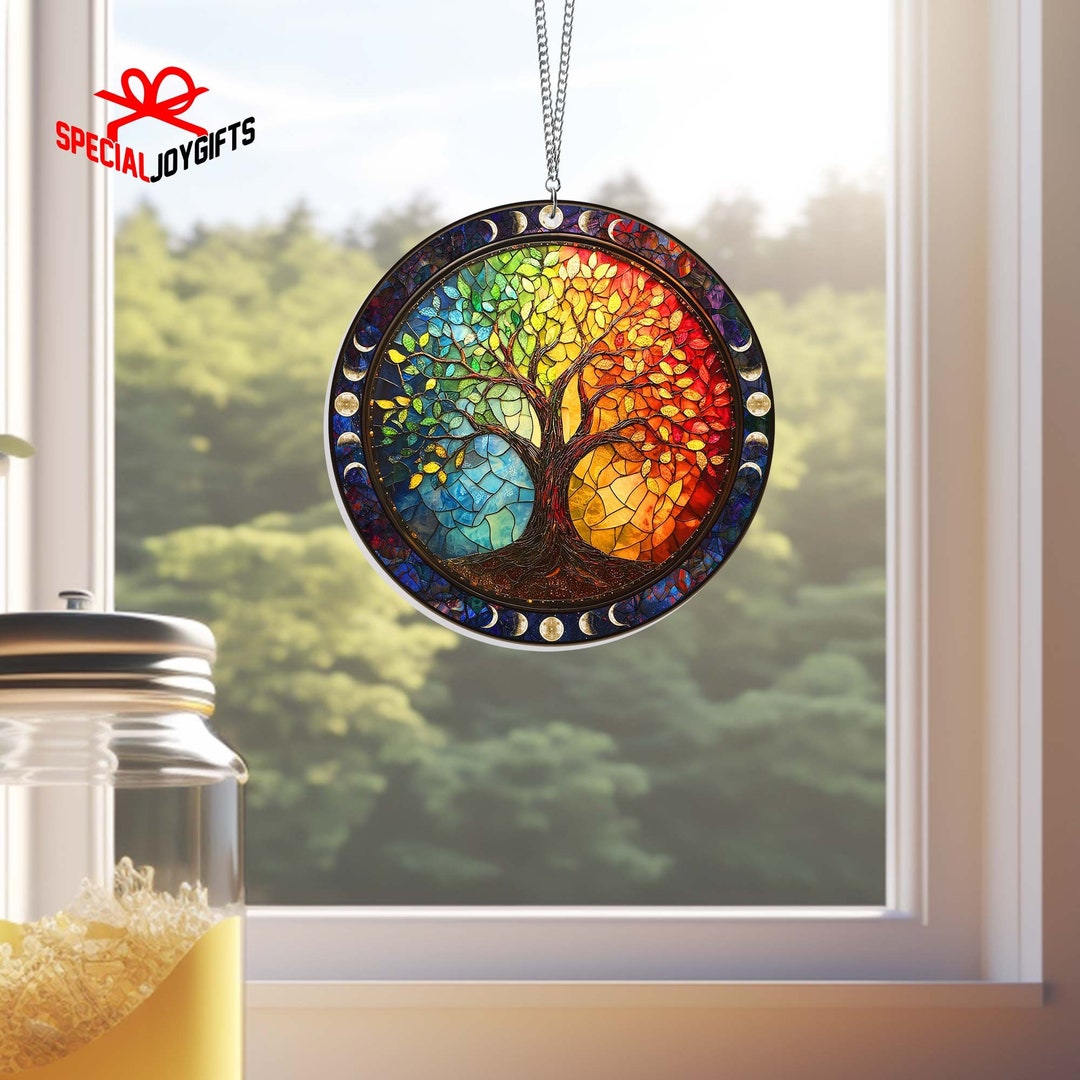 Tree of Life With Moon Phases Acrylic Window Hanging, Tree of Life ...