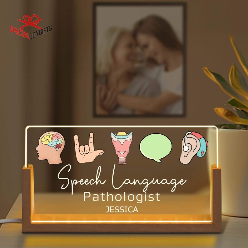 Speech Pathologist Desk Sign, Speech Therapist Night Light, SLP Name ...
