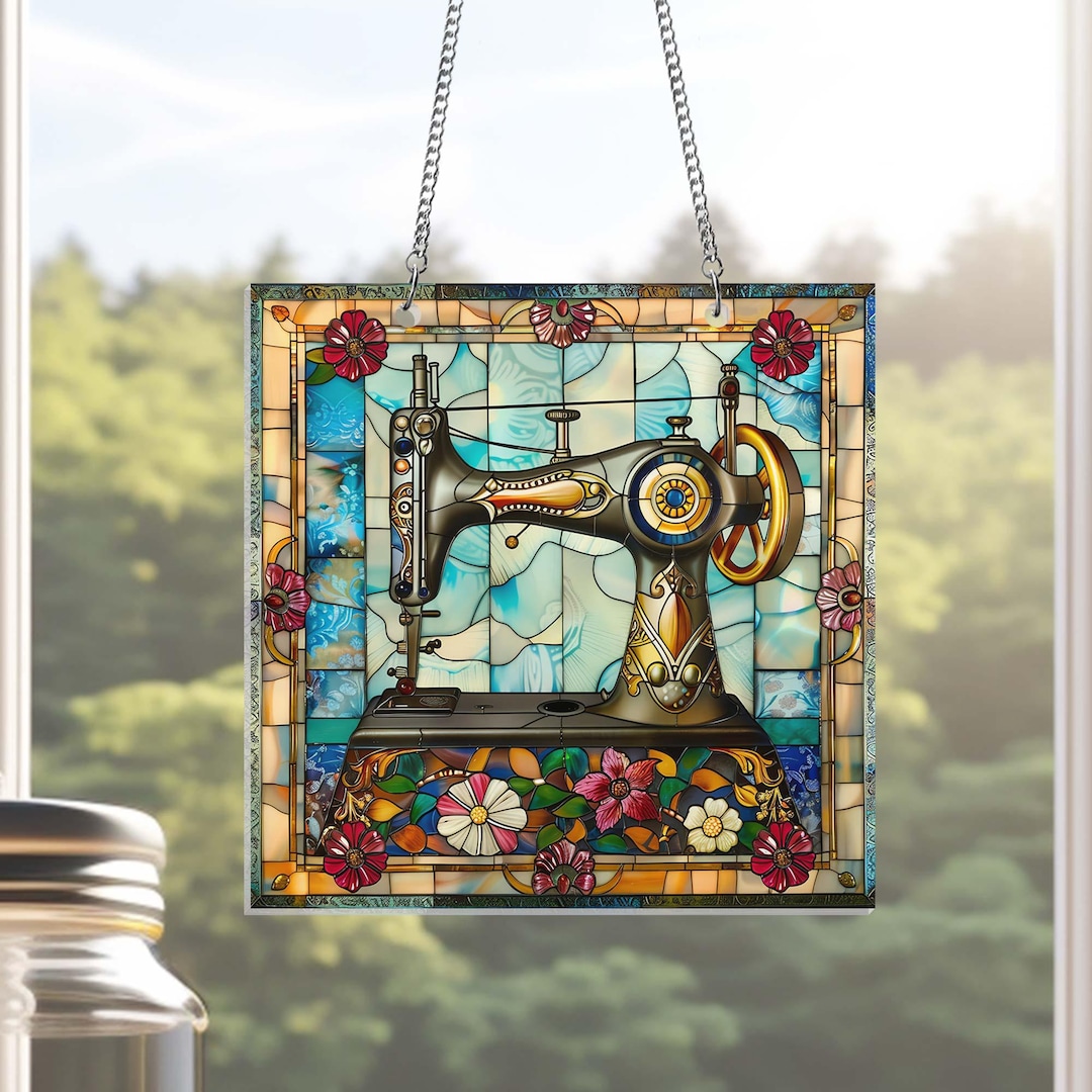 Sewing Machine Suncatcher Window Hanging, Quilting Sign for Sewing Room ...