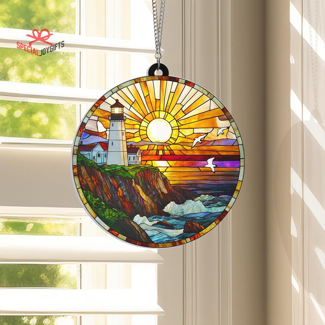 Colorful Lighthouse Suncatcher Window Hanging, Lighthouse Window Decor ...