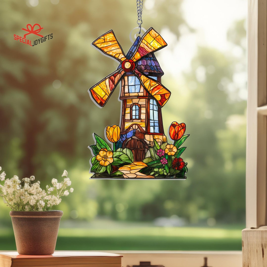 Windmill Acrylic Suncatcher Window Hanging, Windmill Window Decor ...