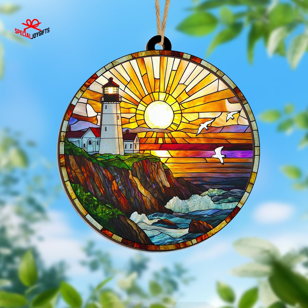 Colorful Lighthouse Suncatcher Ornament, Lighthouse Ornament ...