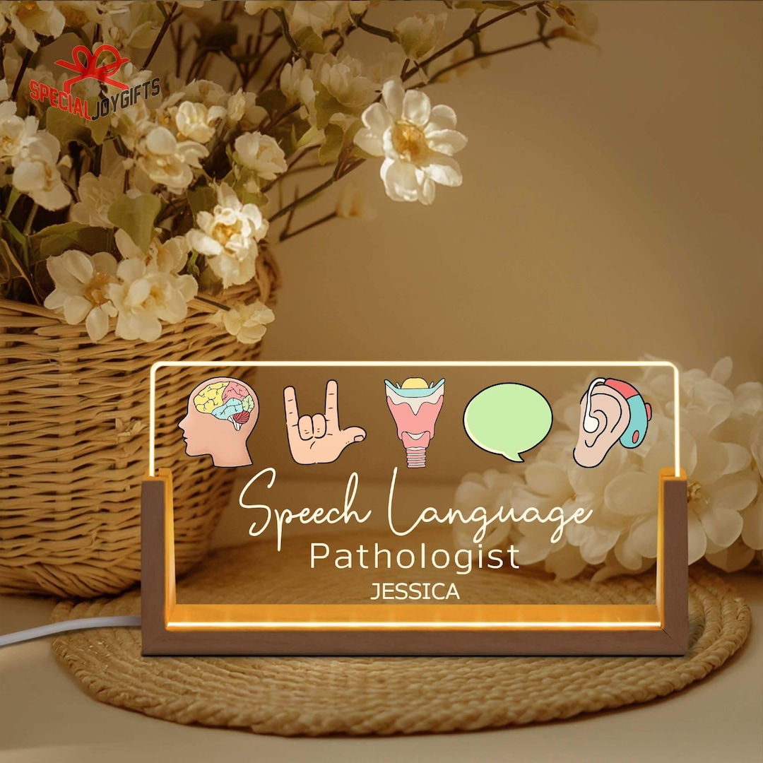 Speech Pathologist Desk Sign, Speech Therapist Night Light, SLP Name ...