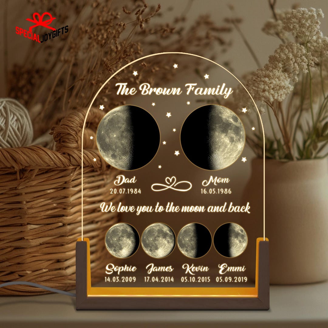 Custom Moons Phase LED Night Light, Dad Mom Moon Phase, Family Night ...