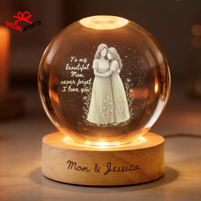 Personalized Mom Daughter Crystal Ball Night Light, Mother's Day Gift ...