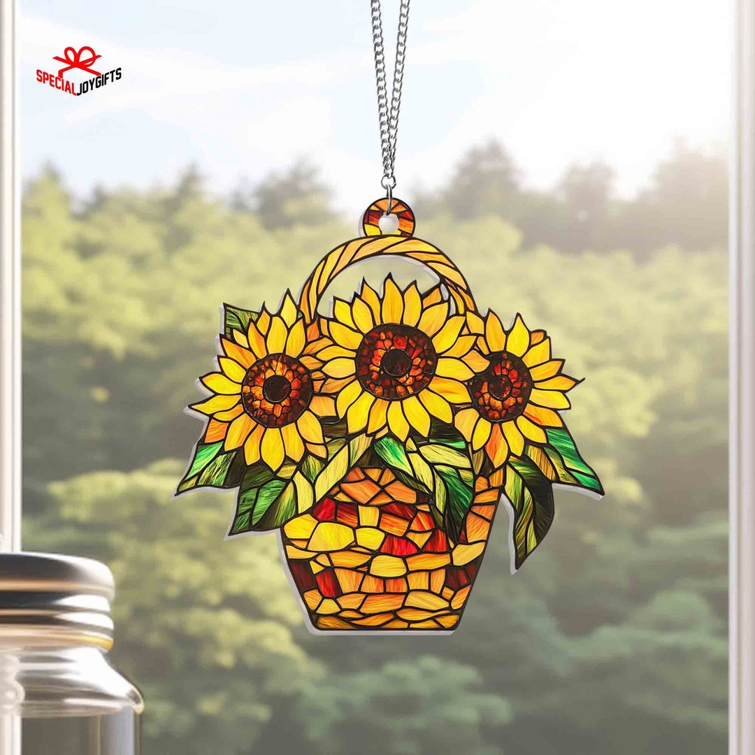 Sunflower Basket Acrylic Window Hanging, Sunflower Basket Window Decor ...