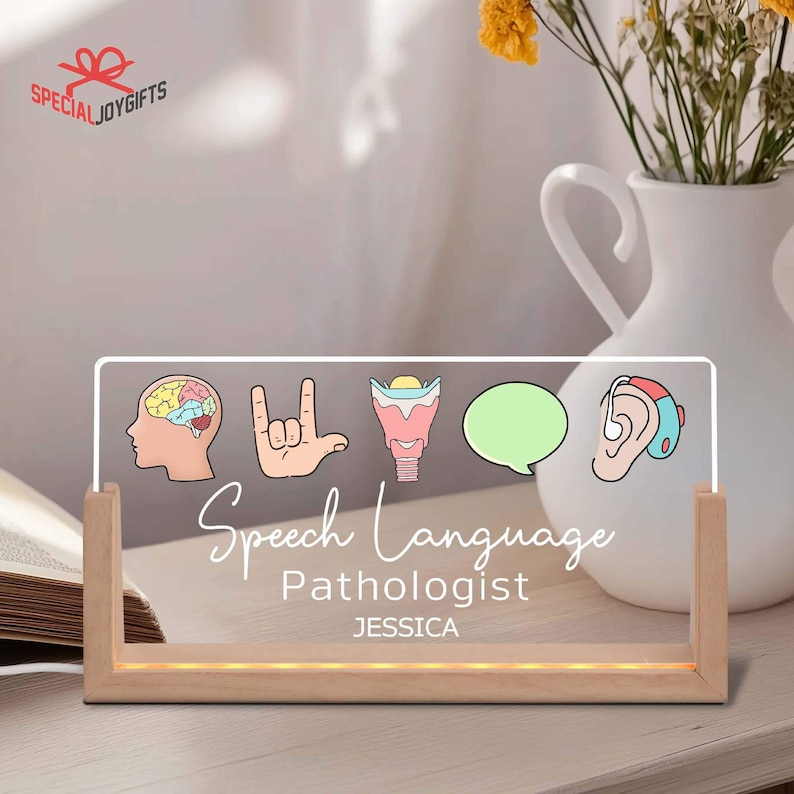 Speech Pathologist Desk Sign, Speech Therapist Night Light, SLP Name ...