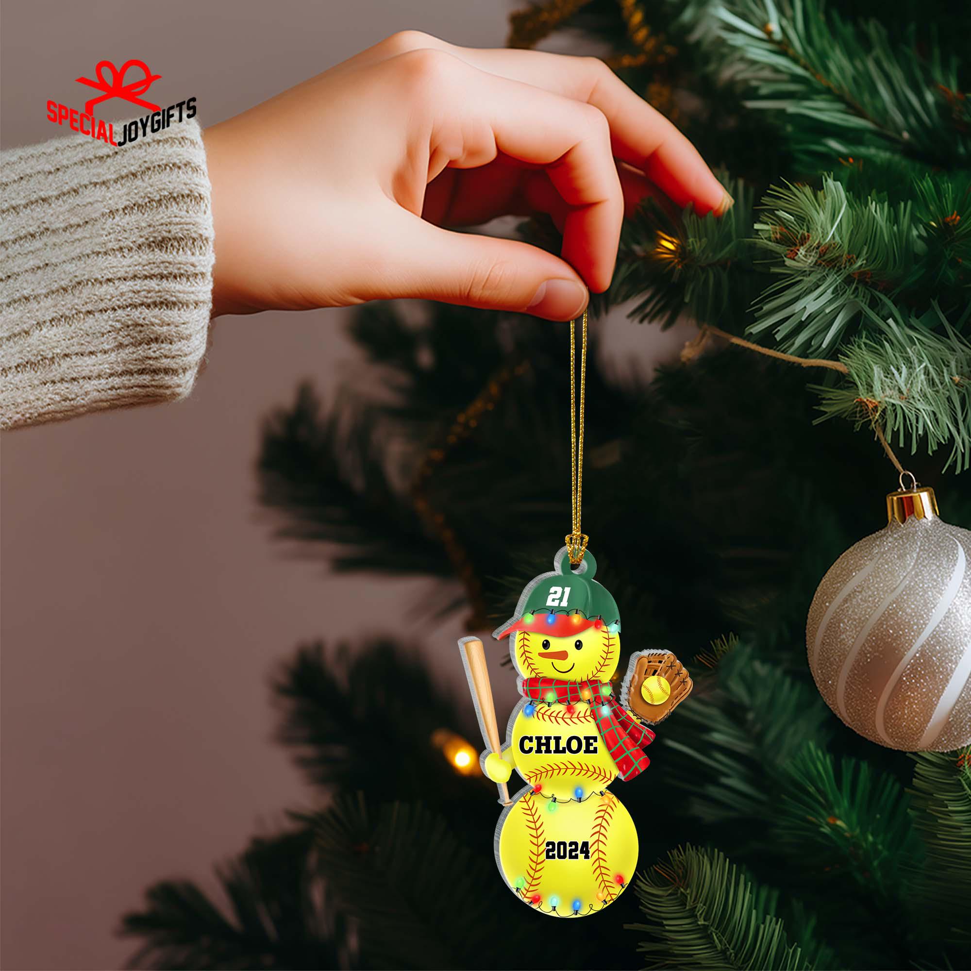 Personalized Snowman Softball Ornament, Custom Softball Ornaments ...