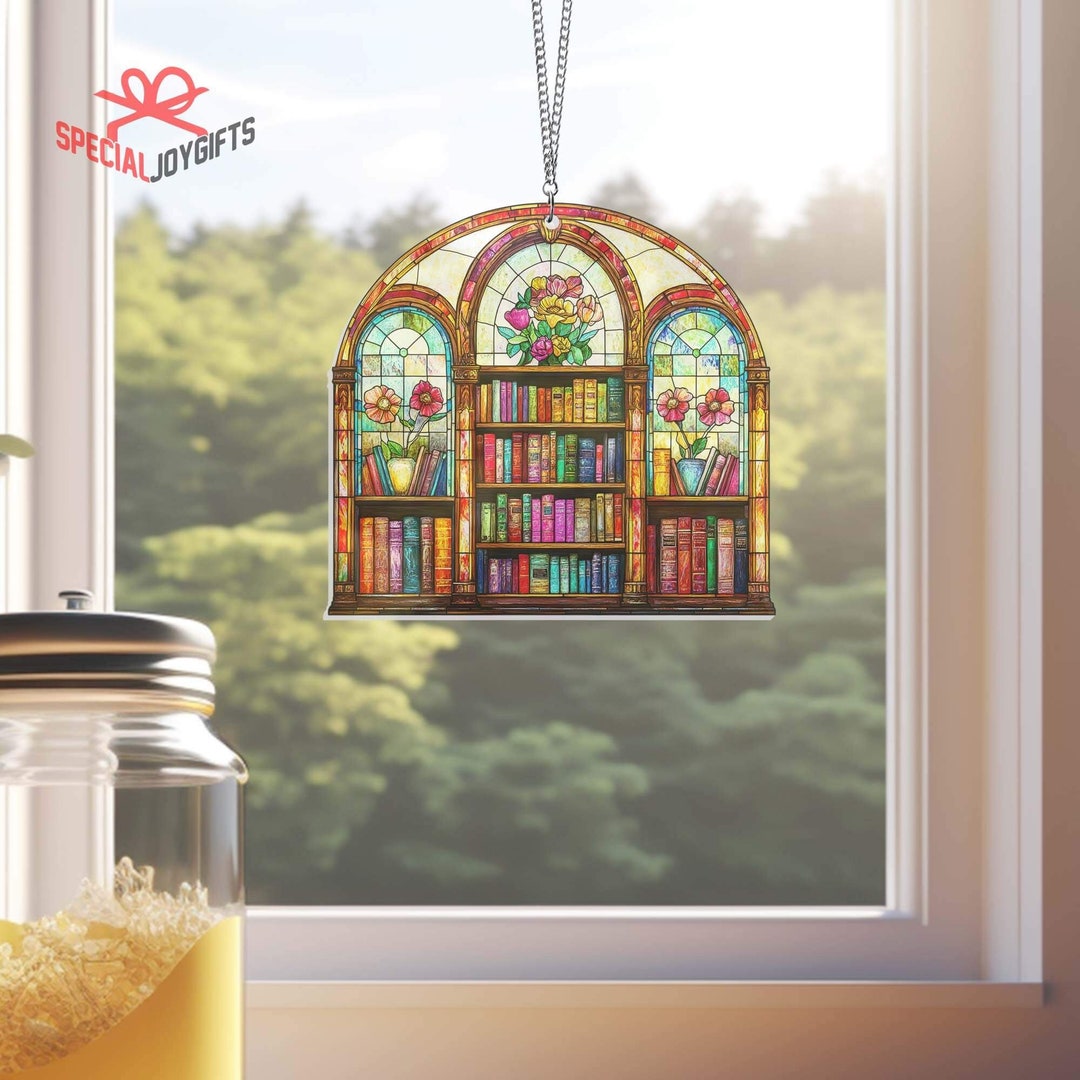 Library Book Acrylic Window Hanging, Book Lover Gift, Book Stain Glass ...