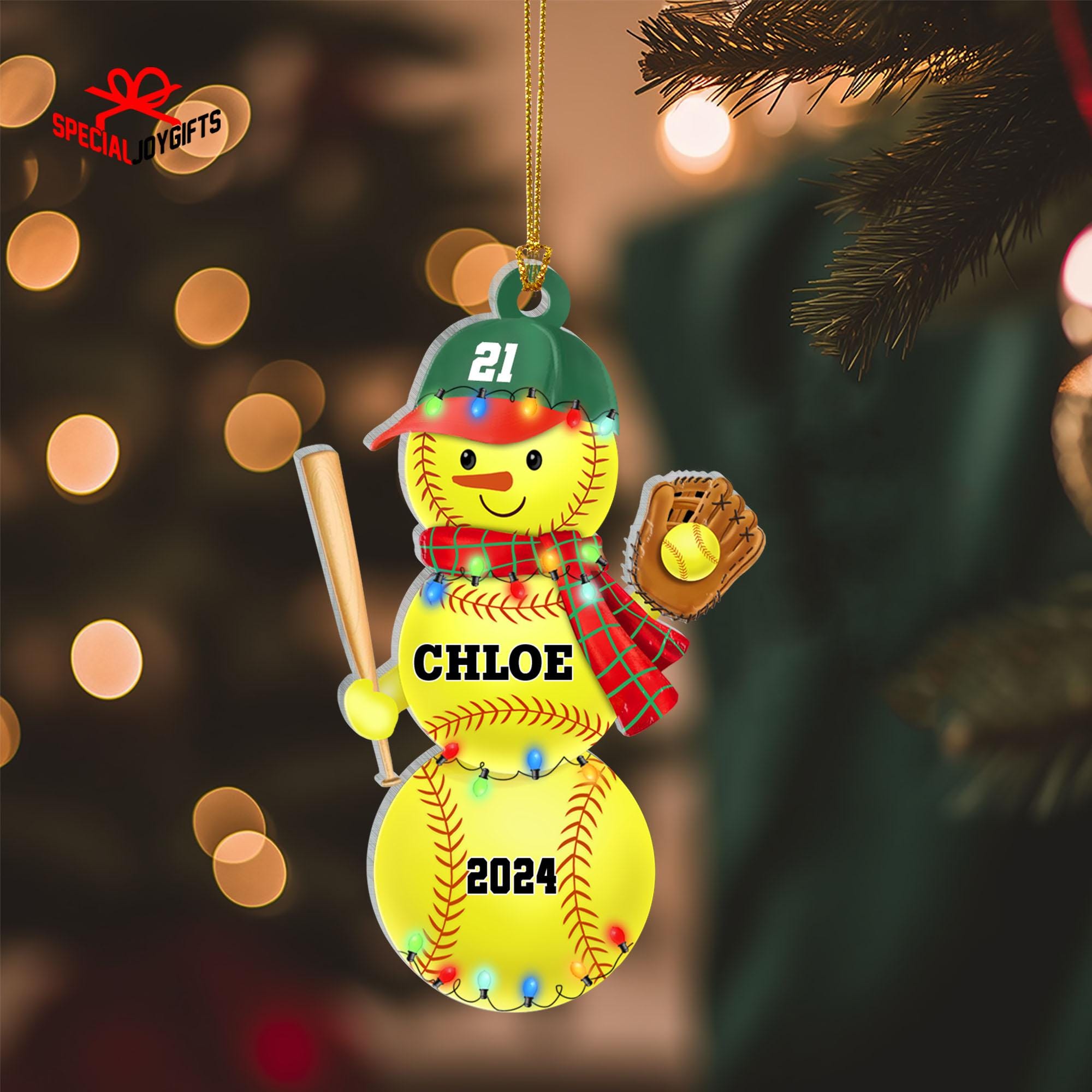 Personalized Snowman Softball Ornament, Custom Softball Ornaments ...