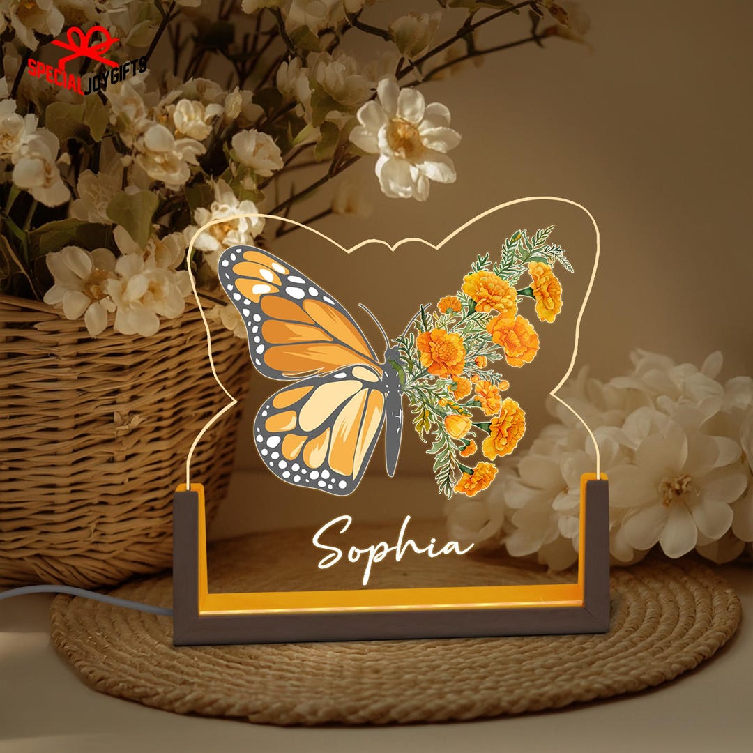 Personalized Butterfly Birth Flower Night Light, Butterfly Night Light ...