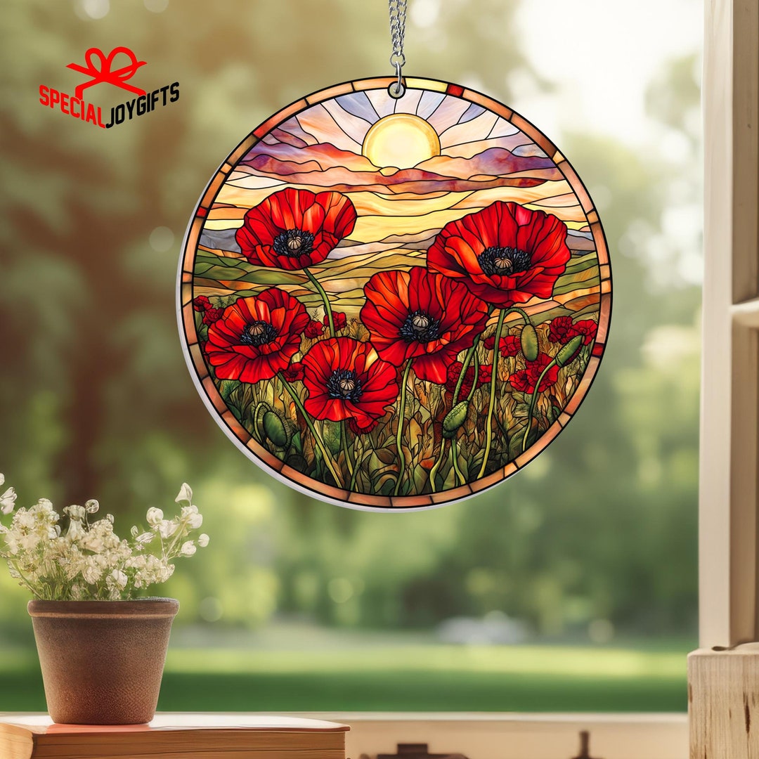 Poppy Flower Red Suncatcher Acrylic Hanging, Poppy Flower Decor Gift ...