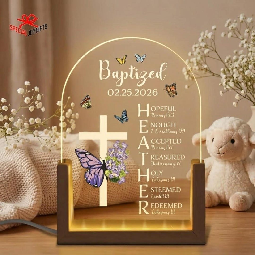 Personalized Baptism Night Light, Christian LED Decor, Bible Verse ...