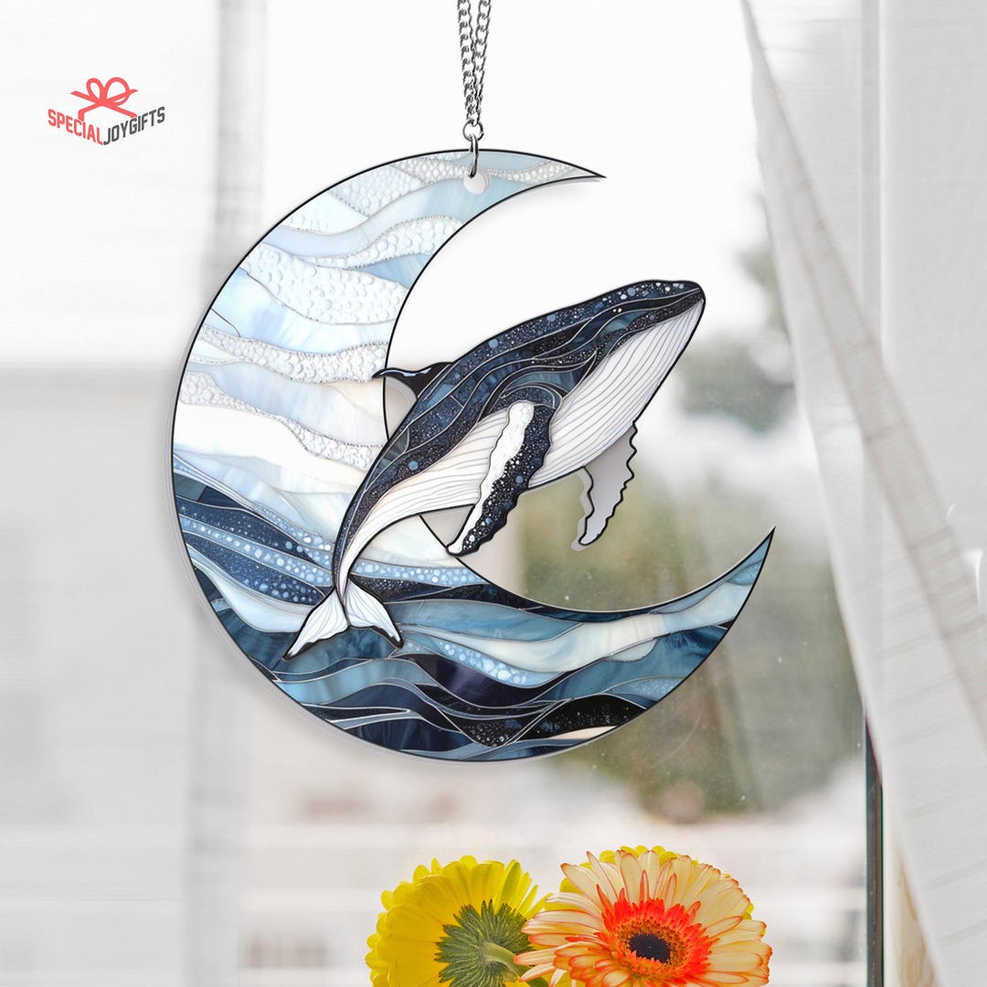 Humping Whale Suncatcher Window Hanging, Blue Whale Suncatcher Ornament ...