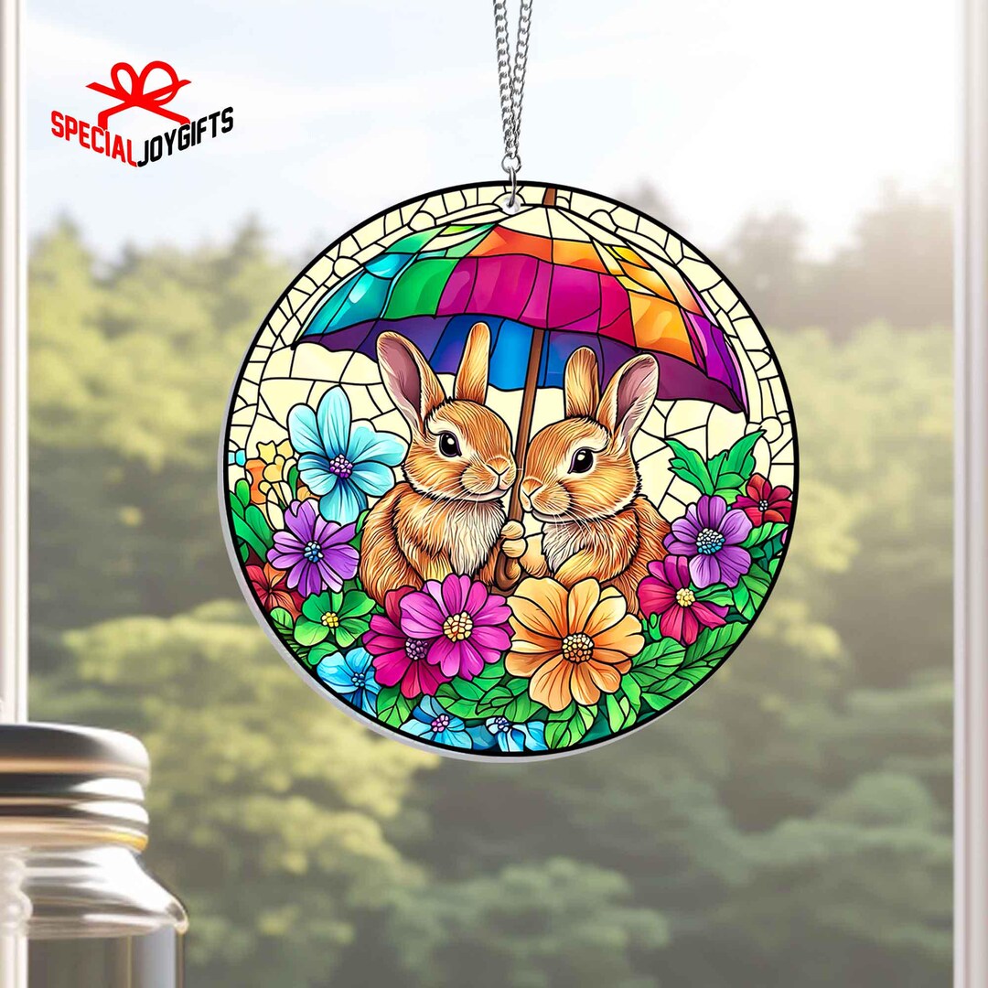 Rabbit Acrylic Suncatcher Hanging, Bunny Couple Window Hanging, Bunny ...