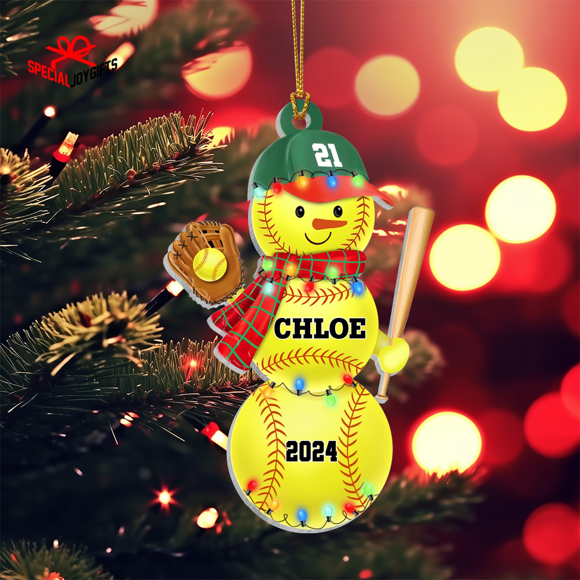 Personalized Snowman Softball Ornament, Custom Softball Ornaments ...