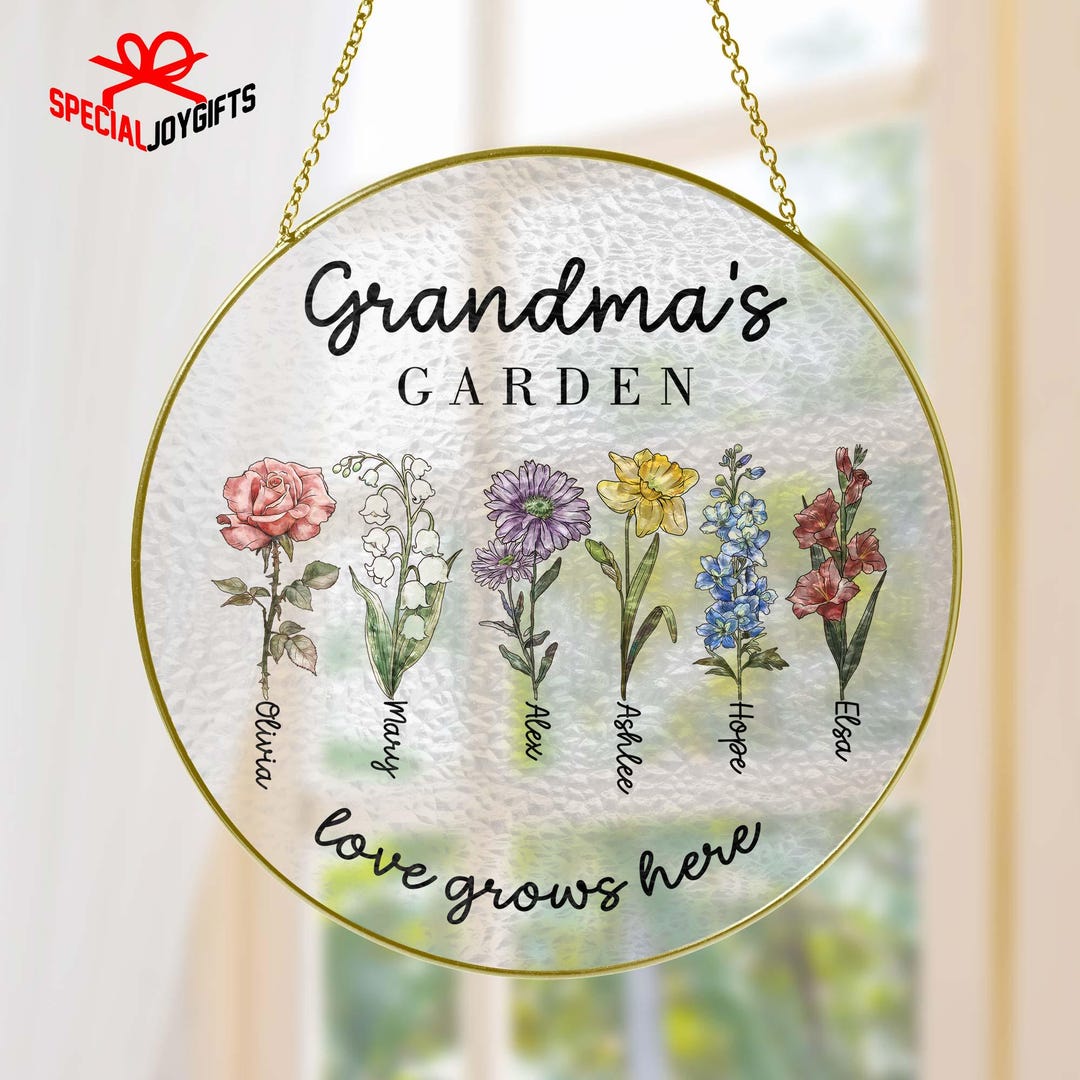 Custom Birth Month Flower Stain Glass Suncatcher, Grandma Gift ...