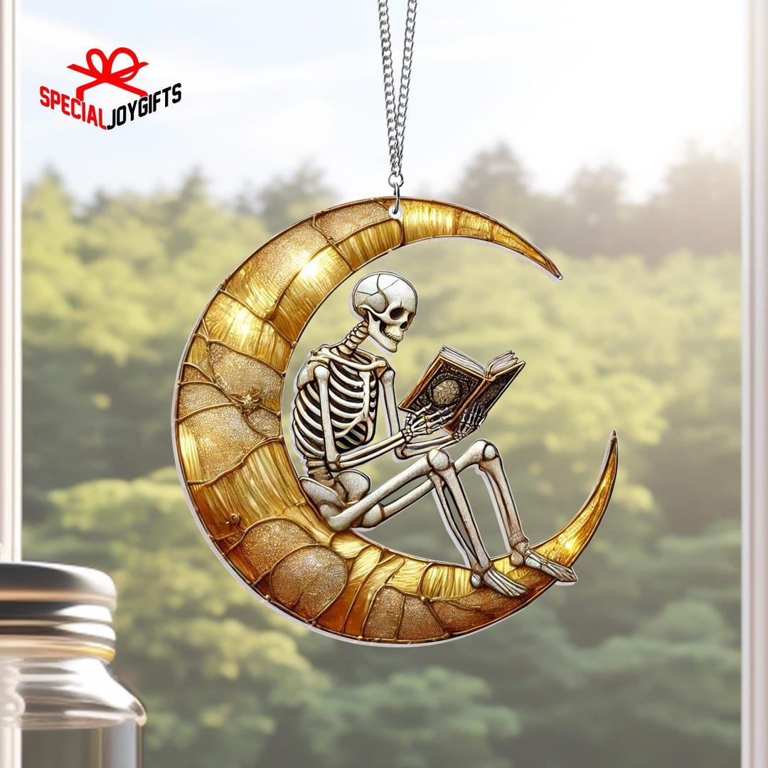 Skeleton and Book Suncatcher Ornament, Reading Skeleton, Book Window ...