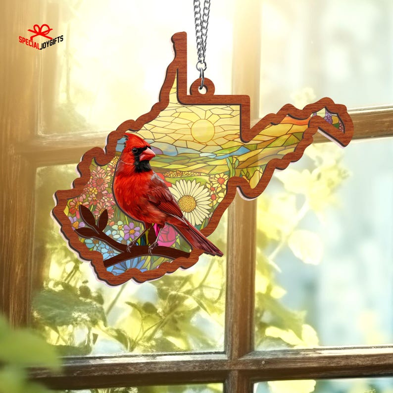 West Virginia Cardinal Suncatcher Ornament, WV Ornament,west Virginia ...