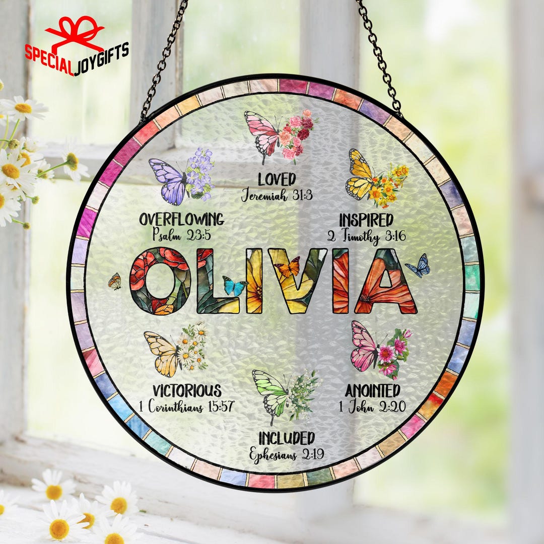 Personalized Christian Name Suncatcher, Butterfly Decor, Faith Gift ...