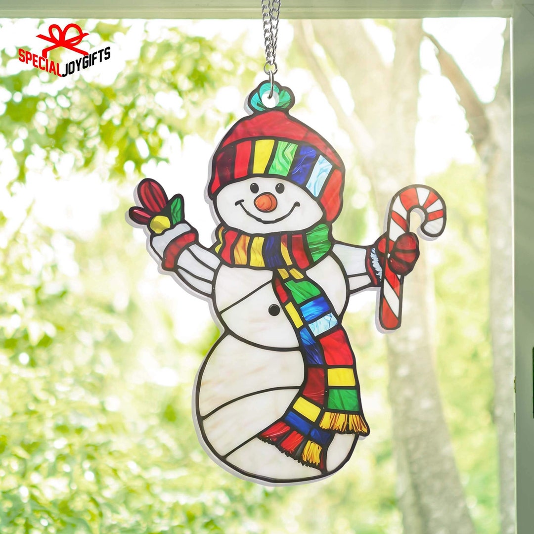 Snowman Acrylic Ornament Suncatcher Window Hanging, Stained Glass ...