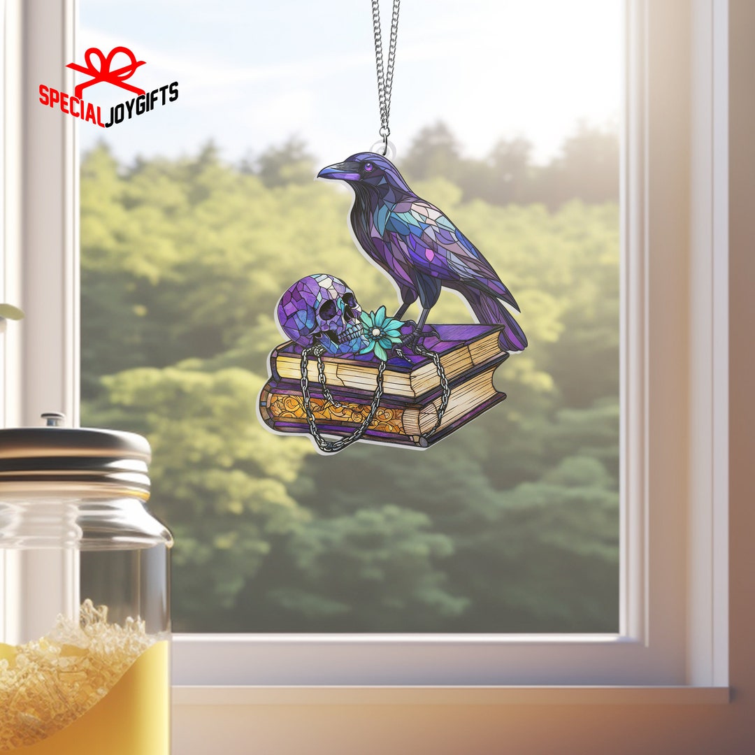 Raven Acrylic Window Suncatcher Decor, Skull Acrylic Bird Window ...